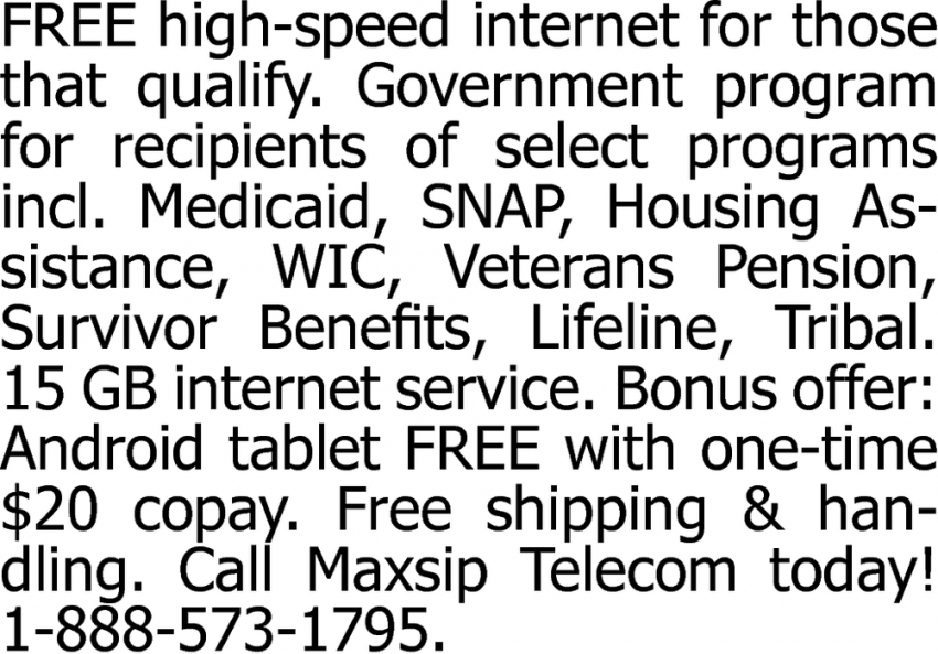 Free High-speed Internet, Maxsip Telecom